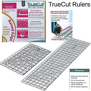 TrueCut Rotary Cutter Set - 3 Items: Large TrueCut Quilting Ruler (24.5-Inch by 6.5-Inch), Medium TrueCut Quilting Ruler (12.5-Inch by 6.5-Inch) and My Comfort Cutter Ergonomic Rotary Cutter (45mm)