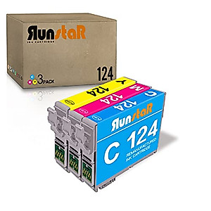 RunStar Remanufactured 3-Pack 124 Ink Cartridge Replacement for Epson 124 T124 Work for NX125 Stylus NX127 NX130 Stylus NX230 NX330 Stylus NX420 NX430 Workforce 320 323 325 435 Inkjet Printer (C/M/Y)