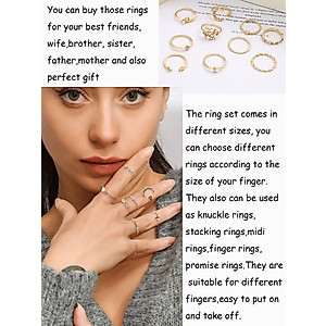 Long tiantian Stacking Rings for Women Moon Star Knuckle Rings for Women Gifts Simple Boho Rings Set Cute Stackable Aesthetic Rings Christmas Stocking Stuffers Gifts(Moon and Star)