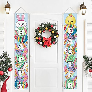 Happy Easter Porch Sign Easter Banner Indoor Outdoor Welcome Porch Wall Decor Front Door Party Decorations