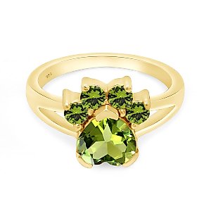 Wishrocks Heart & Round Cut Simulated Peridot Paw Print Ring Jewelry For Women In 14k Yellow Gold Over Sterling Silver Ring Size- 11.5