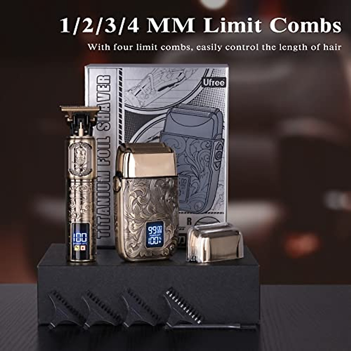 Ufree Gifts for him T Liner Trimmer & Electric Razor for Men Zero Gapped Beard Trimmer, Barber Liners Clipper Bald Shavers with 4 Guards & 2 Foil Heads