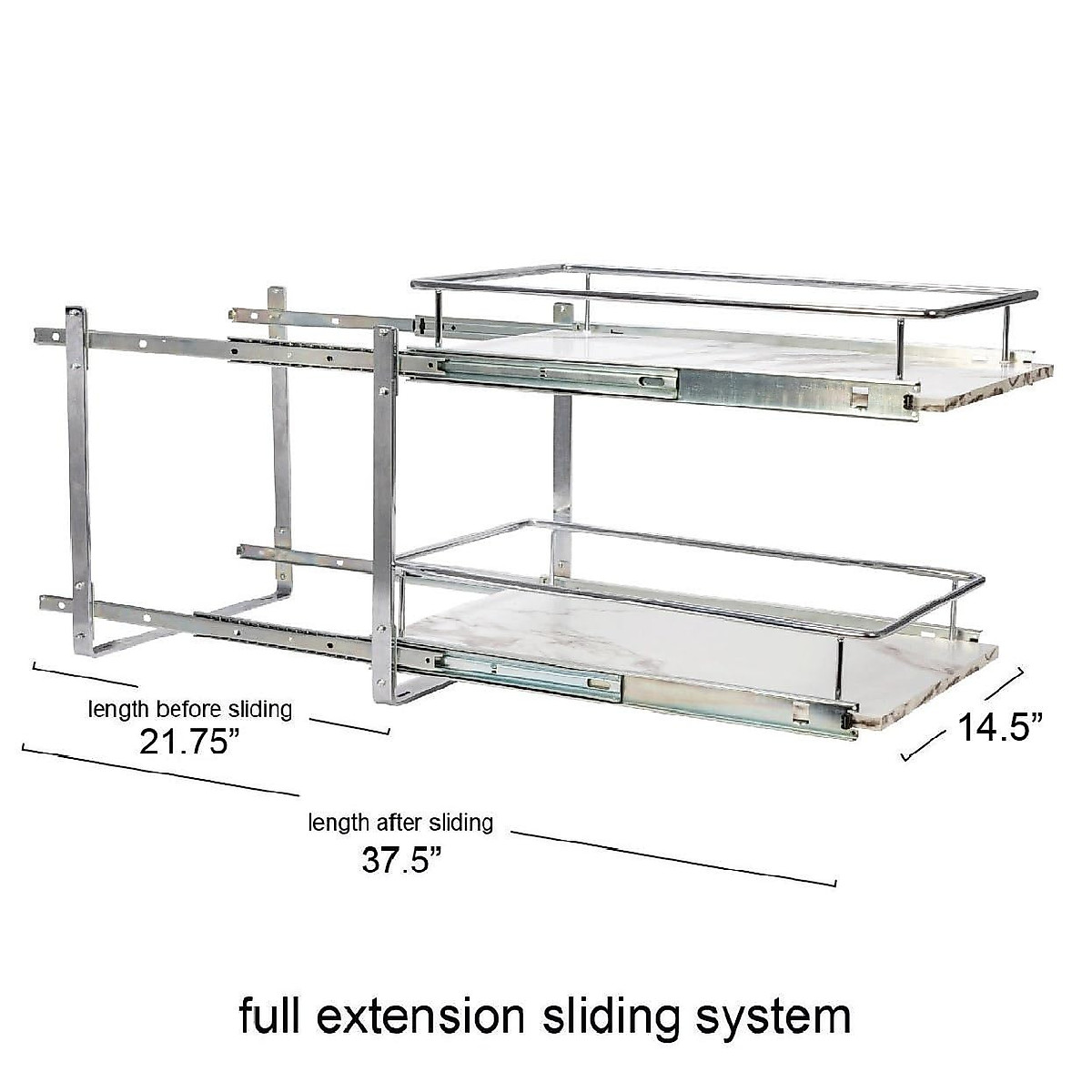 Household Essentials Faux Marble C53345-1 Glidez 2-Tier Kitchen Cabinet Organizer | Pull Out Shelves for Storage | 22 in D x 14.5 in W x 17 in H Wide