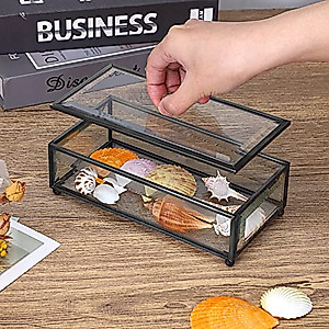 JUXYES Clear Glass Jewelry Box With Lid, Beveled Glass Keepsake Box Transparent Jewelry Organizer Box Modern Thickened Glass Vanity Decorative Box Personalized Countertop Trinket Box Organizer