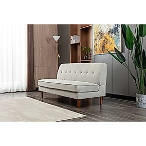 Aoowow Modern Armless Futon Sofa, Living Room Couch,Mid-Century Tufted Linen Upholstered Sofa Couch with Wood Legs for Compact Living Space, Apartment (Beige)