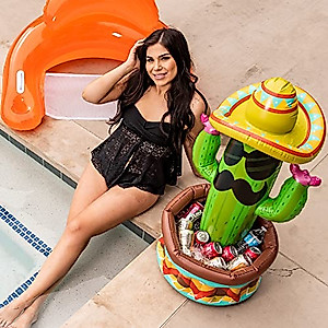 JOYIN 36" Inflatable Cactus Cooler with Sombrero Hat for Fiesta, Cinco de Mayo Party Supplies, Inflatable , Pool Party Decoration