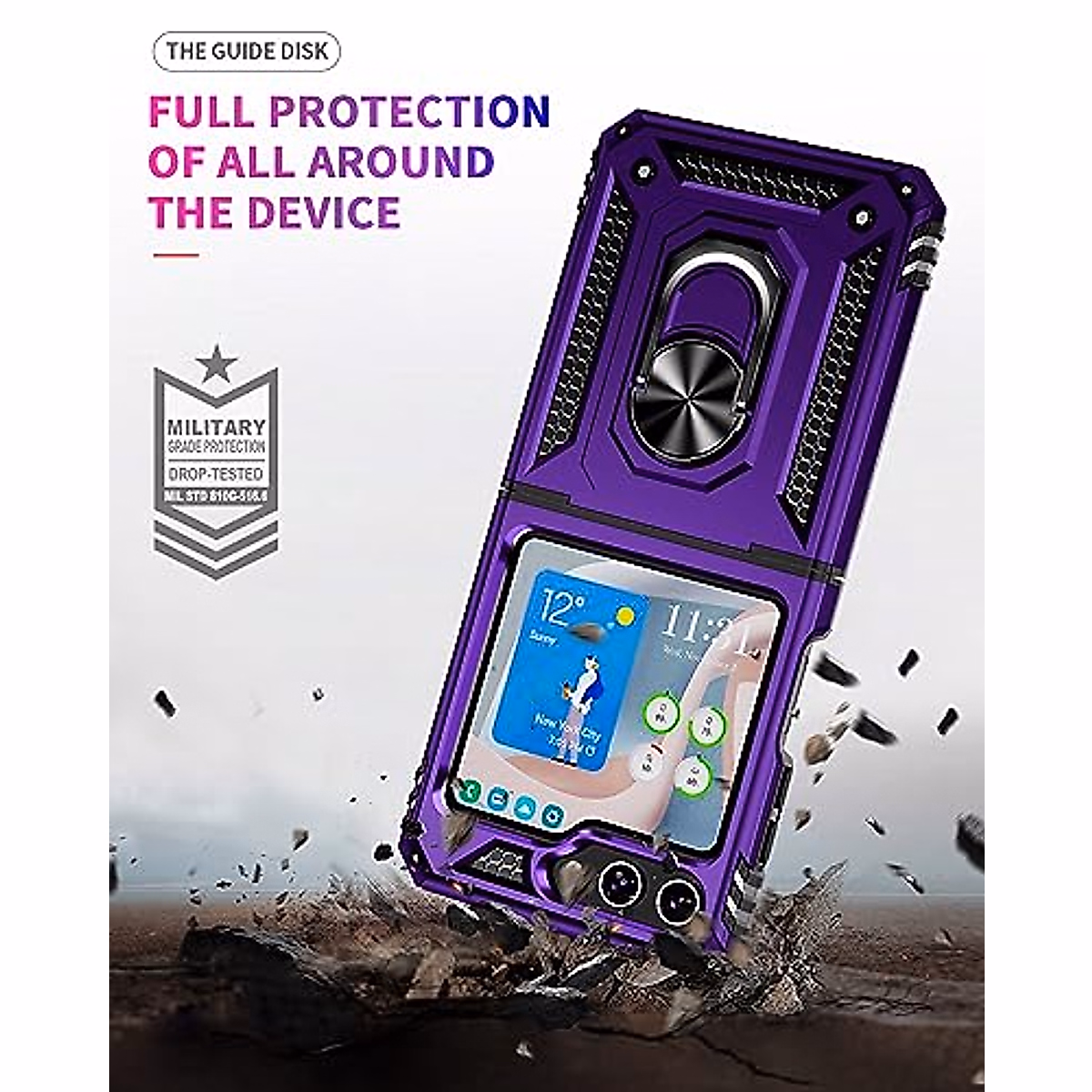 ZOEII Flip 5 Case for Galaxy Z Flip 5 Phone Case with Kickstand Military-Grade Protection, Shockproof Phone Case for Samsung Galaxy Z Flip 5 Case- Purple