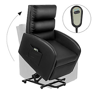 Pawnova Huge Thick Padded Seat Electric Power Lift Safety Device and Massage Function, PU Leather Living Room Single Sofa, Home Leisure Recliner Chair for Elderly People, 29.50"x 25.00"x 25.00", Black