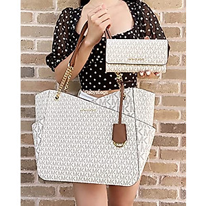 MICHAEL Michael Kors Jet Set Travel Large Chain Shoulder Tote bundled with Michael Kors Jet Set Trifold Wallet (Vanilla MK 2021)