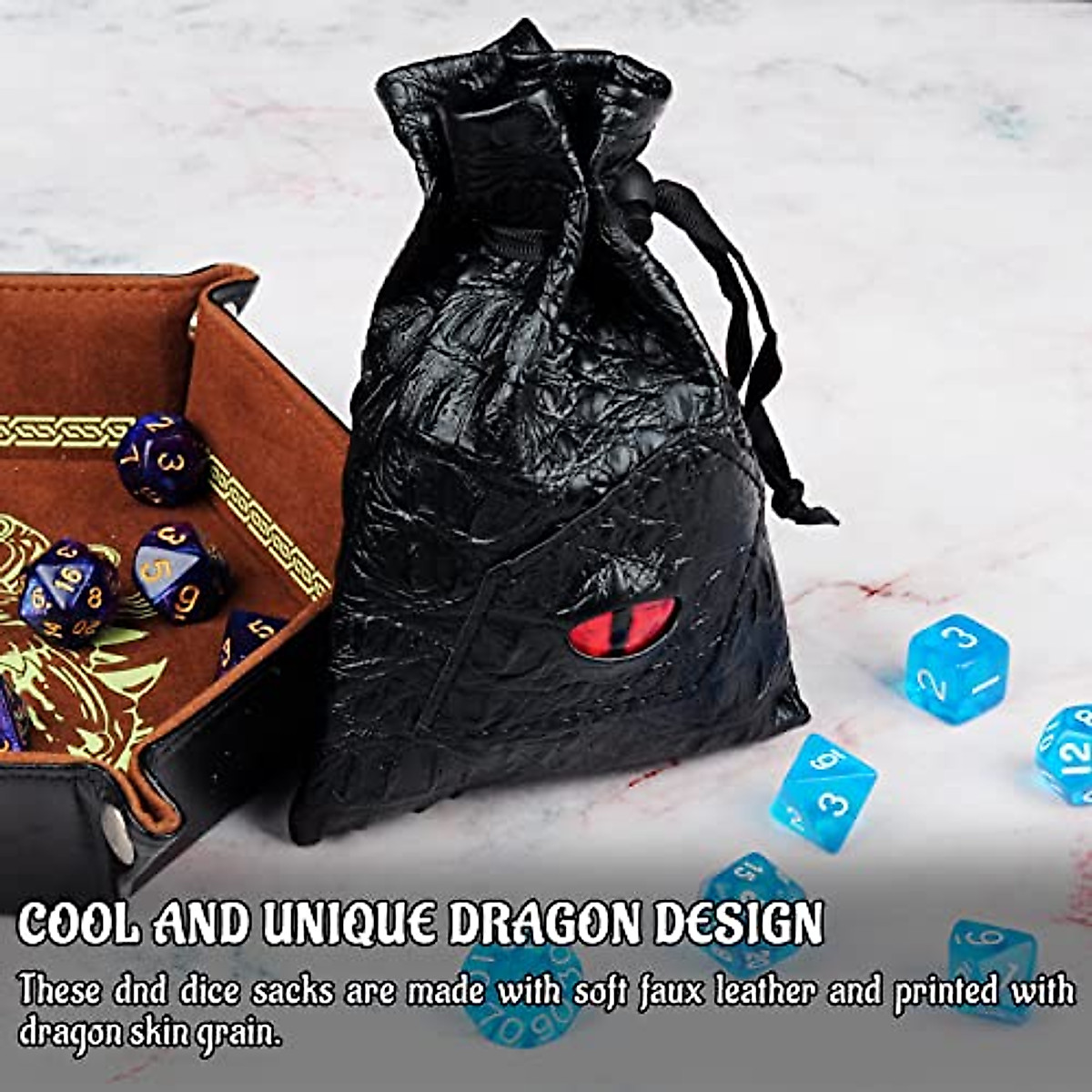 Drawstring Bag PU Leather Dice Pouch Perfect for RPG, D&D, Game