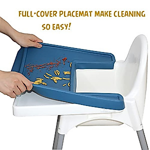 Full Cover Silicone Placemat for IKEA Antilop Baby High Chair, Dishwasher Safe, BPA Free High Chair Tray Accessories for Toddler and Babies (Navy Blue)