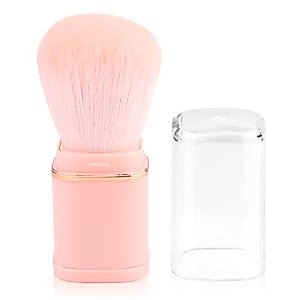 Yoseng Retractable Kabuki Makeup Brush, Travel-Size Face Blush Brush, Mini Portable Powder Brush with cap for Foundation, Color, Highlight, Contour, Blush, Flawless, Powder Cosmetics(pink)