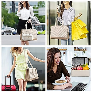 ZOMFELT Laptop Bag for Women, 15.6 inch Laptop Tote Bag with Lunch Bag & USB Charging Port, Large Waterproof Work Bag, Elegant Tote Bag for Women for Business, Work, Office, Travel, Nurse, Beige