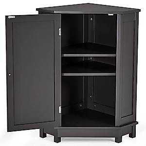 Merax Bathroom Cabinet, Toilet Medicine Storage Organizer, Triangle Corner Storage Cabinet with Adjustable Shelves, Black Brown