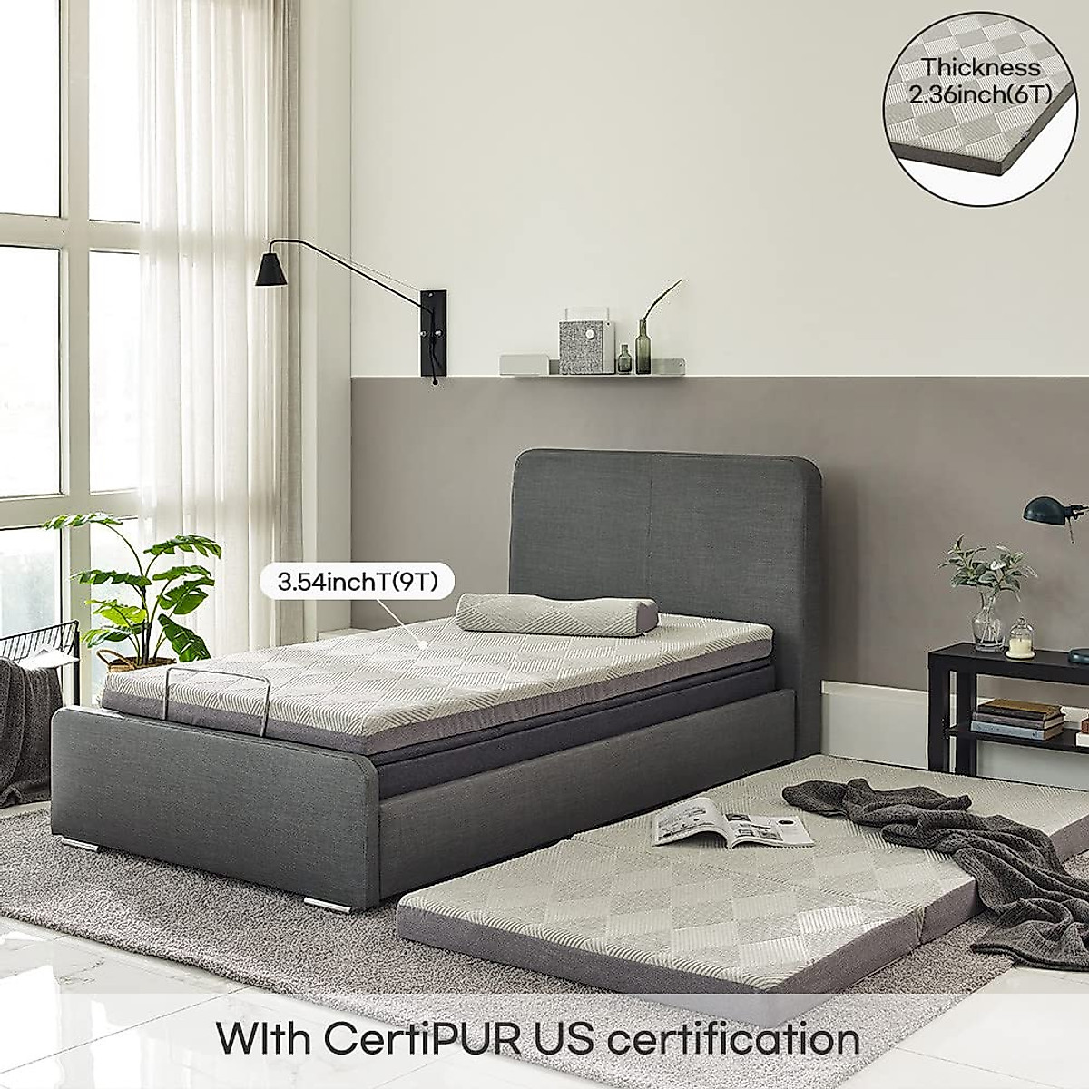 EVEZARY(KOR) Top Notch Memory Foam Mattress Topper–Relieve Back Pain,ergonomic,breathable,odor-free foam.Non-slip,rollable,washable cover. Compr test. CertiPUR-US certified for quality and durability.