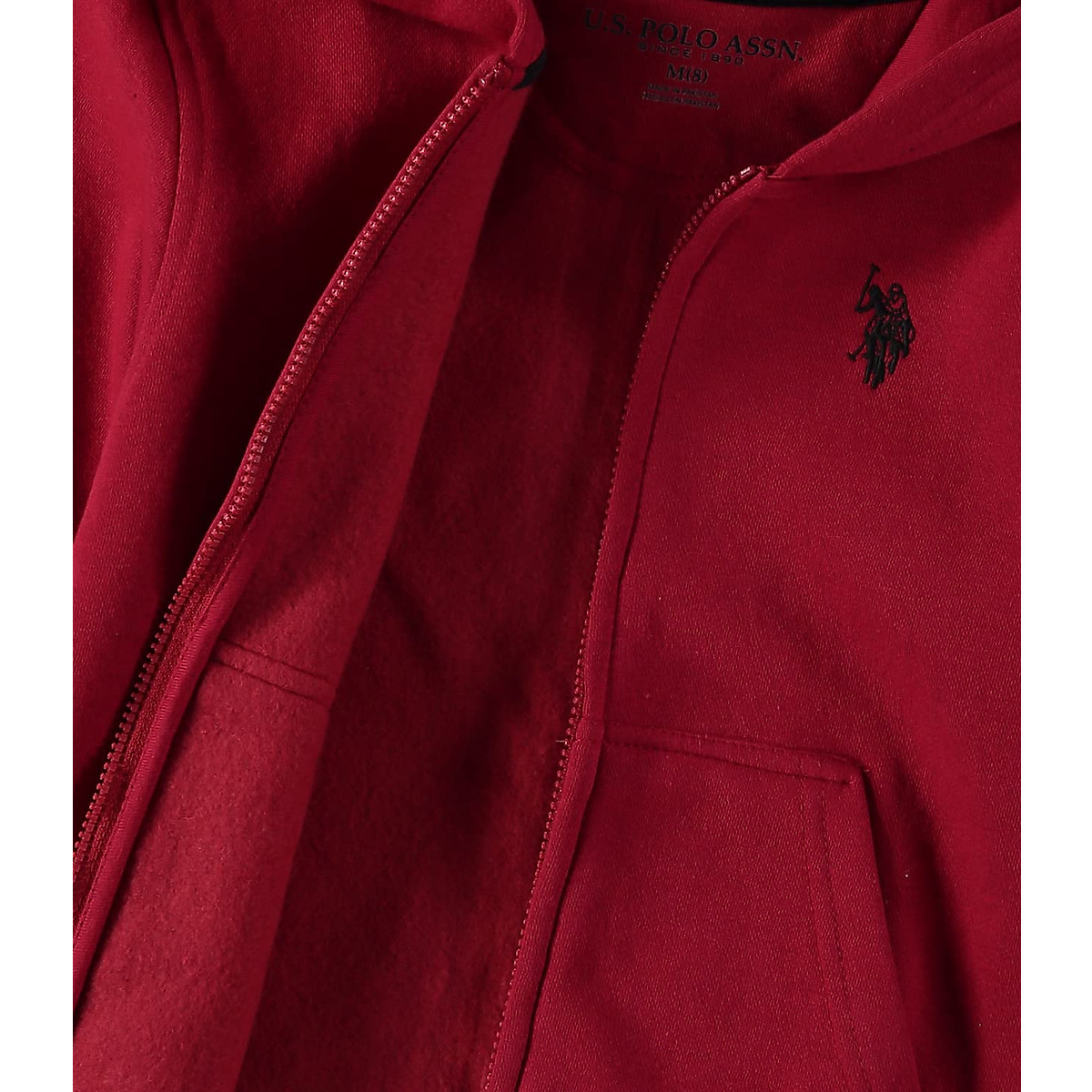 U.S. Polo Assn. Boys' Hooded Zip Fleece Jacket, New Red, 14/16