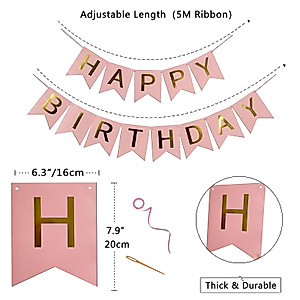 Imtively Pink Happy Birthday Banner, Happy Birthday Bunting Decorations for Birthday Party Backdrop Decor, Happy Birthday sign Party Supplies for Women Kids Baby Shower Birthday Party Hanging Decor