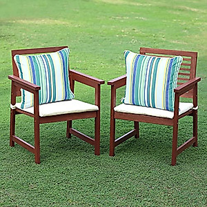 Maphissus 2 PCS Outdoor Throw Pillows Included Inserts,18x18 Inches Green Striped Square Pillows,Waterproof Stuffed Pillow for Patio Garden Bench Furniture