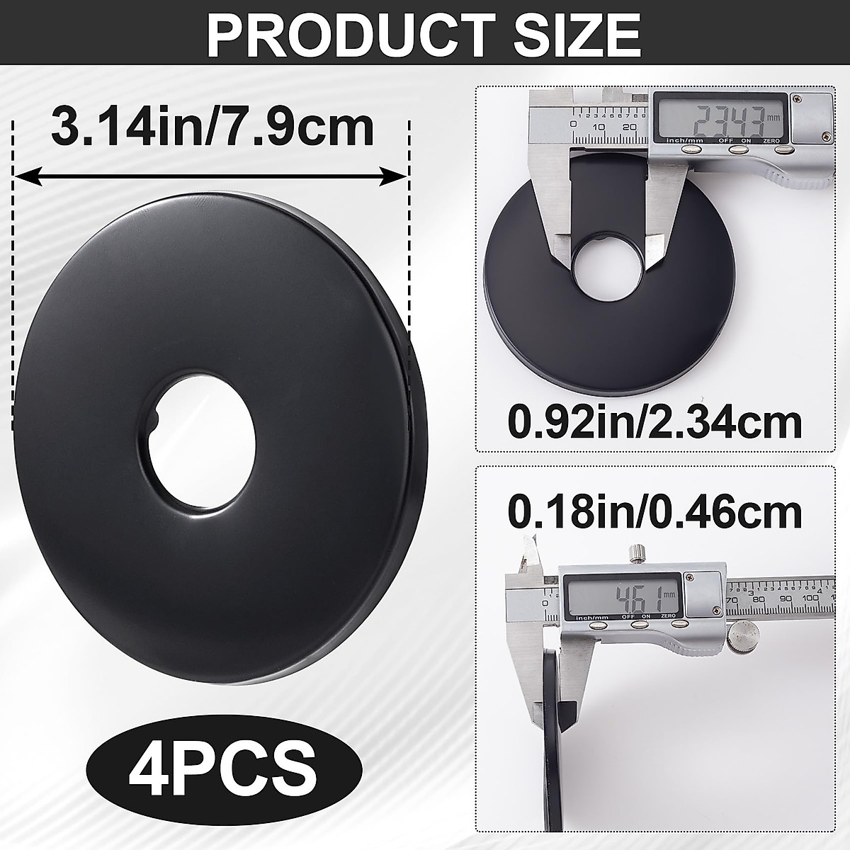Isslly 4 Pack Large Shower Arm Flange, 3.15 inch Round Replacement Escutcheon Plate, Stainless Steel Shower Pipe Cover Plate for Shower Head Arms (Inner Dia: 0.92 in) - Black