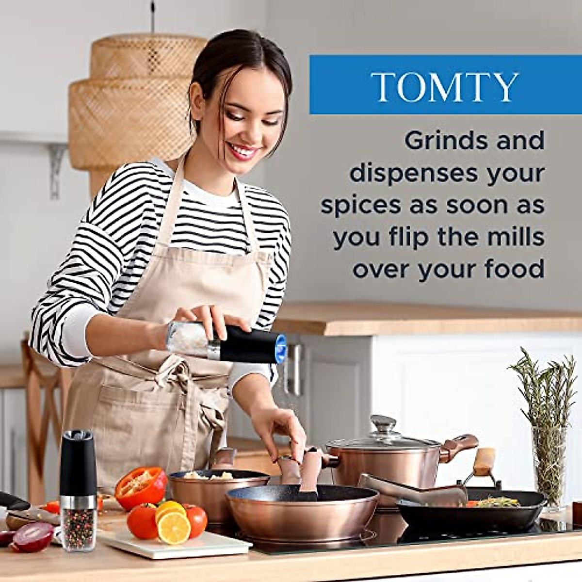 (2 Pack) Gravity Electric Salt and Pepper Grinder Set Battery Operated One Hand Automatic Operation, Adjustable Coarseness Mill Grinders Shakers LED Light Stainless Steel, Kitchen Gadgets Gifts Ideas