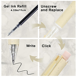 RIANCY 6PACK Cute pen, black gel in pens 0.5mm Fine tip Black Ink fine point Pen Black ink Pens Quick Dry Ink Smooth Writing Pen for note taking Office School art supply