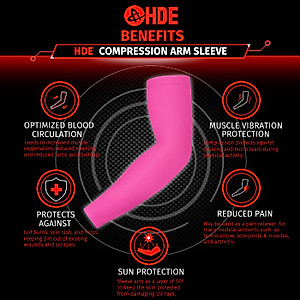 HDE Arm Sleeves for Men Women, Compression Sleeve Arm UV Protection Basketball Baseball Football Pink - S