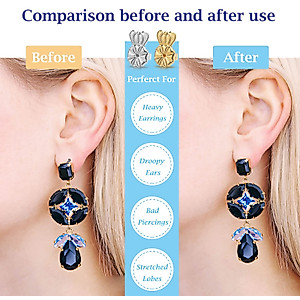 3 Pairs Earring Backs for Droopy Ears,10MM Adjustable Crown Large Earring Backs for Heavy Earring,18K Gold Plated Hypoallergenic Earring Lifters Secure Earring Backs for Studs(White+Gold)