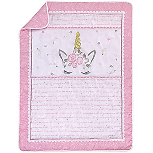 Sammy & Lou Mystical Dreams 4-Piece Baby Nursery Crib Bedding Set for Girls, Includes Quilt, Fitted Crib Sheet, Crib Skirt, and Plush Toy