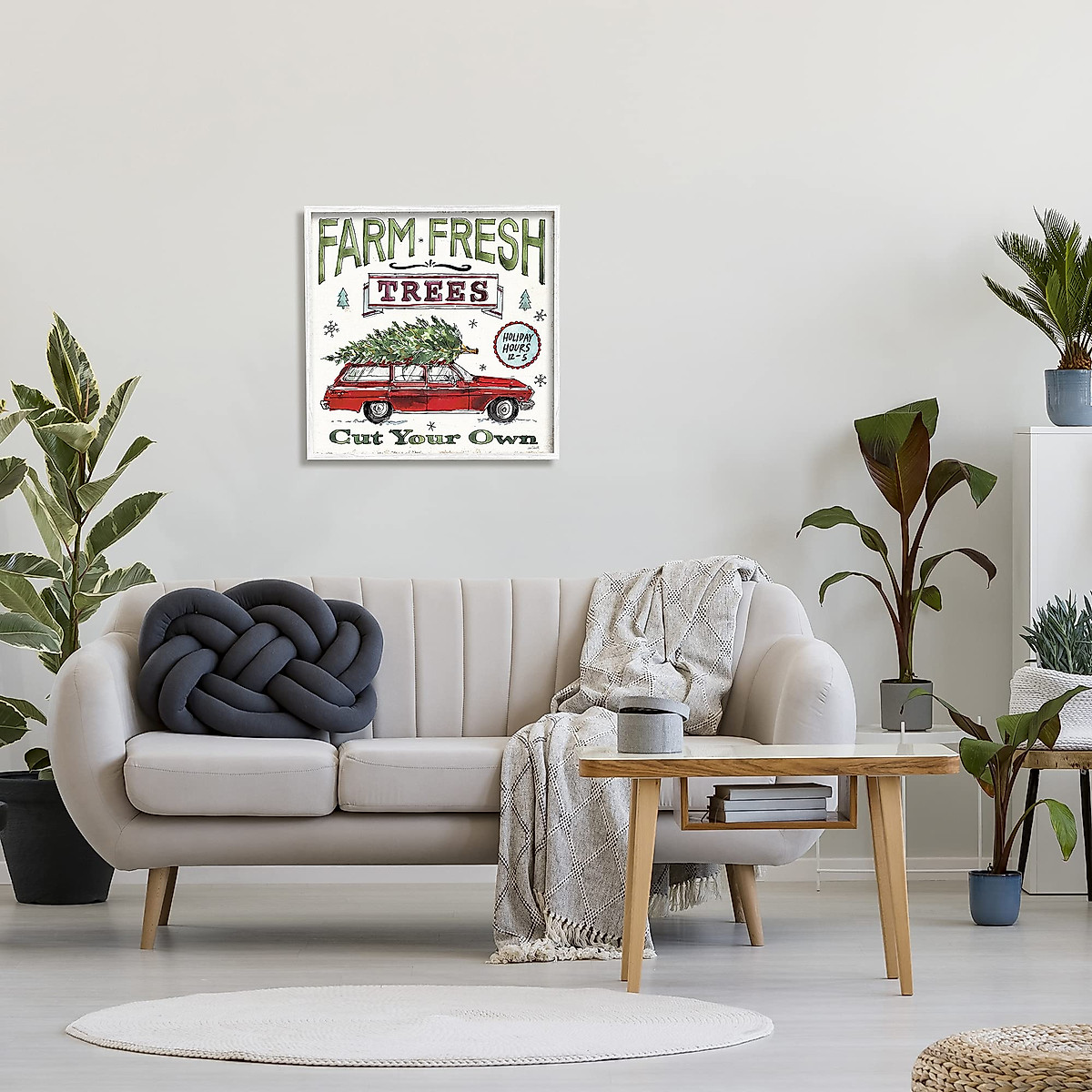 Stupell Industries Farm Fresh Trees Vintage Christmas Advertisement Station Wagon, Designed by Anne Tavoletti White Framed Wall Art, 24 x 24