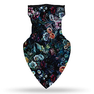 YAYOUREL Colorful Flowers Boho Floral Bandana Neck Gaiter Face Mask Covering Bandanas for Men Women Summer UV Cooling Face Scarf Mask Cover Ear Loop Hole Triangle Facemask Headwear for Fishing Running
