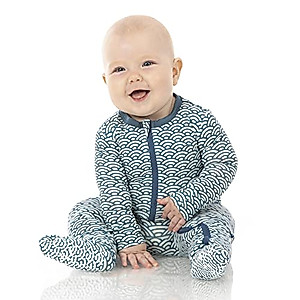 KicKee Print Footie with Zipper, Fitted Long Sleeve Pajamas, Ultra Soft Everyday One-Piece Loungewear, Nautical (Fresh Air Waves - 3-6 Months)