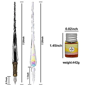 ESSSHOP Calligraphy Glass Dip Pens and Ink Set, 17 Pcs Glittering Rainbow Crystal Pen and Retro Carving Glass Pen, 2 Replacement Nibs, 12 Inks for Signatures, Gift Cards Writing, Calligraphy Beginners