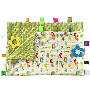 FOMAISELF 1 PC Green Animal Big Size Baby Tag Blanket, Soft Baby Security Label Blanket, Taggy Blanket for Toddler Gift(21.7x17.7)