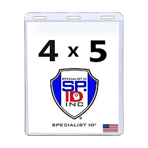 2 Pack - 4x5 Badge Holder Horizontal - Clear Credential Sleeve for Events - Heavy Duty Plastic Name Tag Badge Cover by Specialist ID