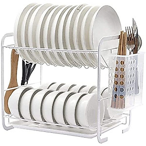 Plate Rack Draining Dish Rack Dish Drying Rack,2-Tier Dish Rack and Drain Board，Dish Drying Rack Storage Tray Cutlery Dish Drainer Room Pan Plate Holder