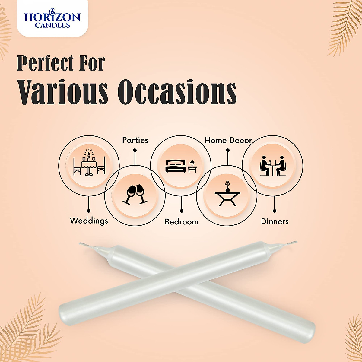 Horizon Unscented Straight Candles Pack of 10 | 9.84 Inches Tall Household Candlesticks - 10 Hours Long Burning Time for Christmas Decor, Holiday Dinners, Weddings, and Festive Parties | Pearl White