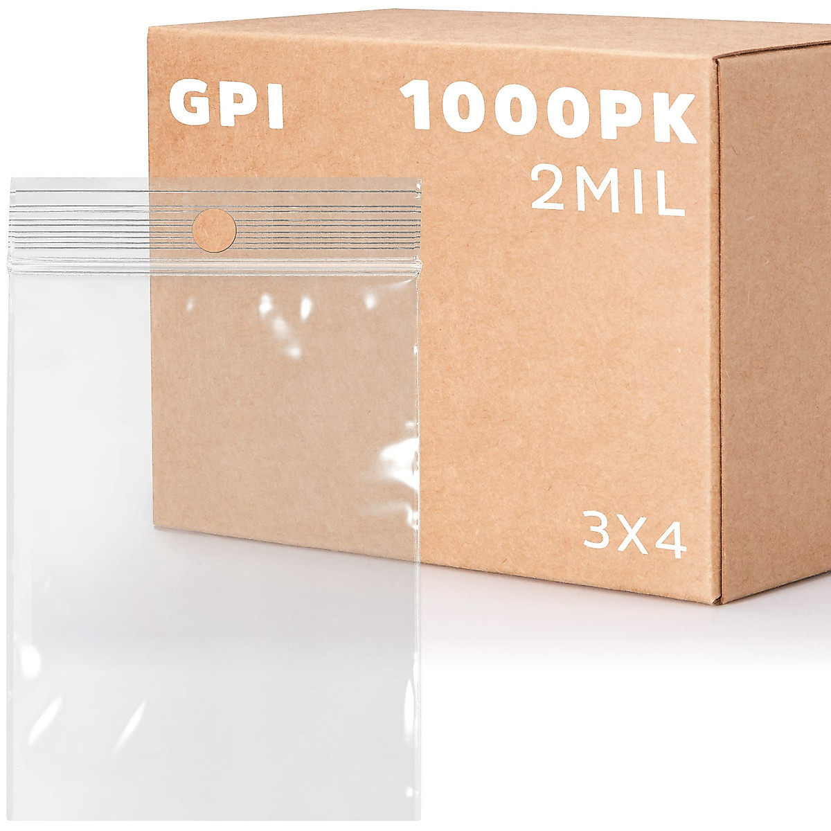 GPI - 3" x 4" - Bulk Case of 1000, 2 Mil Thick, Clear Plastic Reclosable Zip Bags, Hang Hole for Display, Durable Poly Baggies with Resealable Zip Top Lock for Storage, Packaging & Shipping
