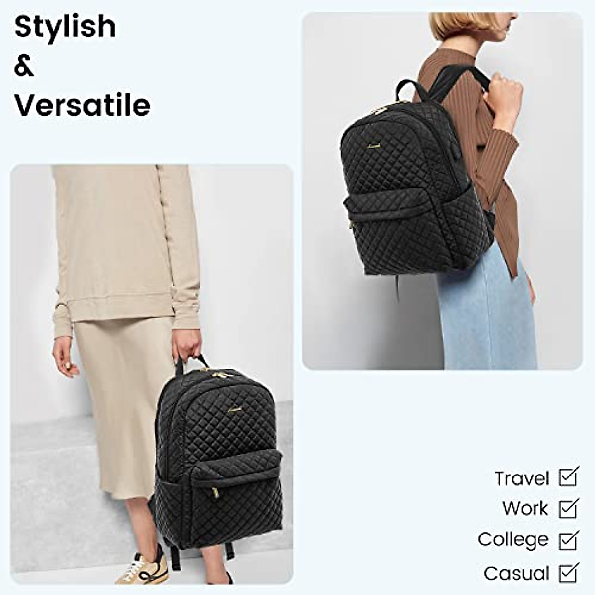 LOVEVOOK Travel Laptop Backpack Women 17 Inch Large Capacity Backpack Purse with Dual Computer Compartment Work Backpack Airline Approved Carry on Backpack for Business College, Black