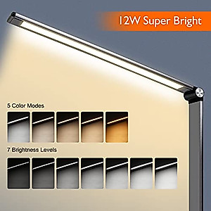 AFROG 4th Gen Multifunctional LED Desk Lamp with 10W Fast Wireless Charger,USB Charging Port,1200Lux Super Bright,5 Lighting Mode,7 Brightness,40 Min Timer,Night Light Function,5000K,12W,Grey