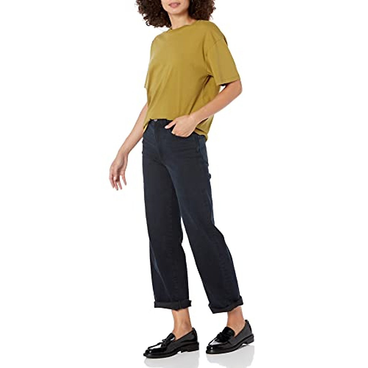 The Drop Women's Lydia Loose Short Sleeve Drop Shoulder Jersey T-Shirt, Olive Oil , S