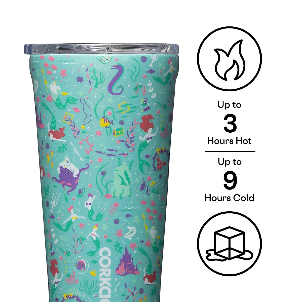 Corkcicle Disney Princess Ariel Tumbler Triple Insulated Stainless Steel Travel Mug, BPA Free, Keeps Beverages Cold for 9 Hours and Hot for 3 Hours, 16 oz