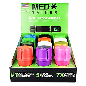MedTainer Storage Container w/ Built-In Grinder 12 Pack - Assorted Colors