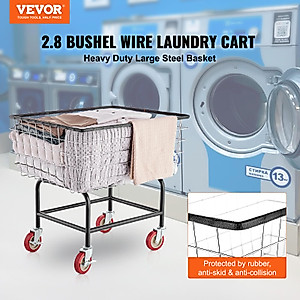 VEVOR Wire Laundry Cart, 2.8Bushel Wire Laundry Basket with Wheels, 26.7''x21.7''x26.4'' Commercial Wire Laundry Basket Cart, Steel Frame with Chrome Finish, 4" Casters, Wire Basket Cart For Laundry
