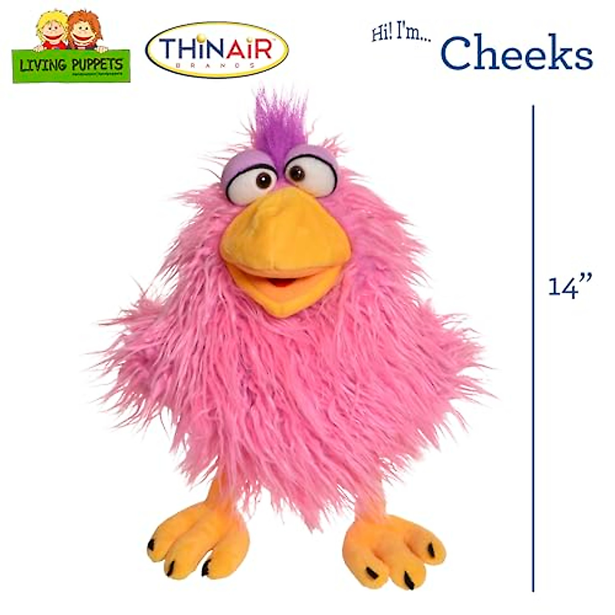 Living Puppets - Cheeks The Pink Chicken, 14 Inch Plush Hand Puppet for Boys and Girls