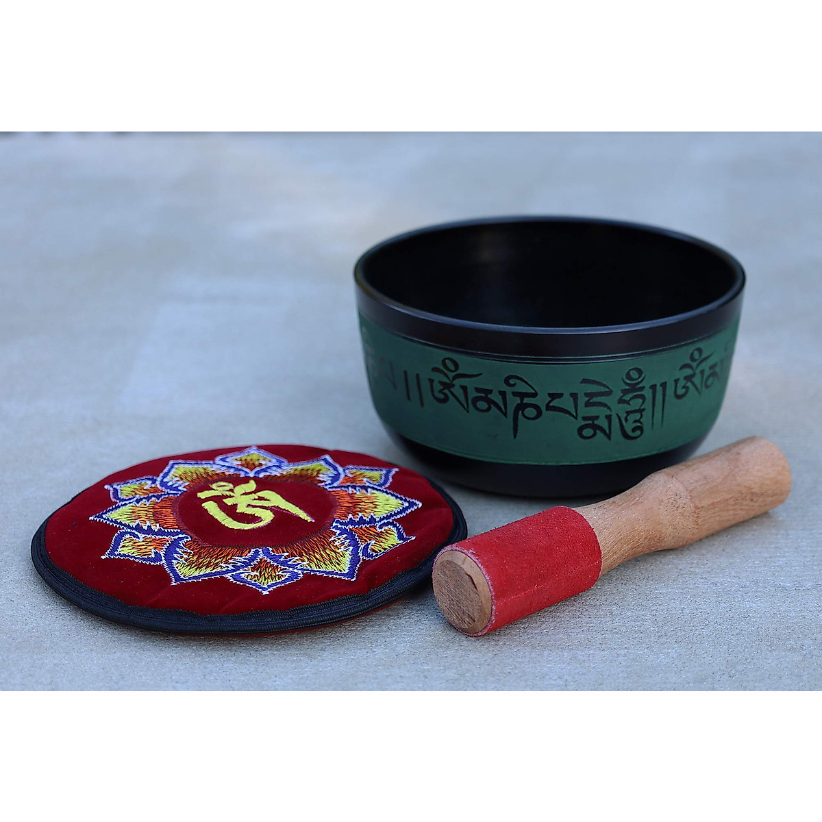 DharmaObjects Large 6 Inches Yoga Meditation Buddha OM Mani Singing Bowl Cushion Mallet Gift Set