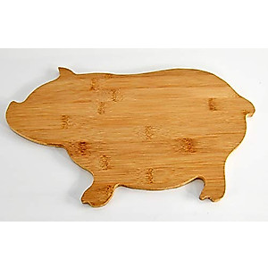HOME-X Pig-Shaped Bamboo Reversible Cutting Board and Serving Tray, Cheese Board, Kitchen Tray, or Fruit Platter-Natural Color-15 5/8" x 9 1/2" x 5/8"