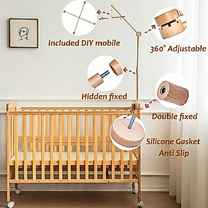 Lanttoe Wooden Crib Mobile Arm 33 Inches for Baby Nursery-Baby Mobile for Crib with Matching Nursery Mobile Attachment-Upgrade Siliconegasket Anti Slip Clamping System
