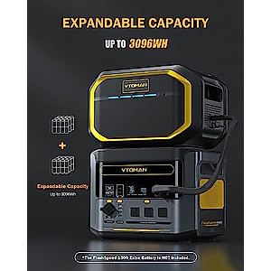VTOMAN FlashSpeed 1500 Power Station 1548Wh Solar Generator 1500W(3000W Peak) Backup LFP Battery Expandable To 3096Wh Recharge 0-100% Within 1 Hour For Electric Backup Blackout Emergency