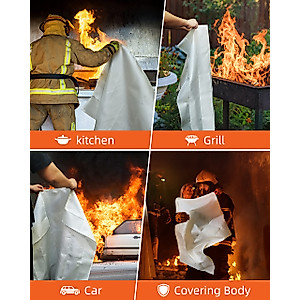 Jemay Fire Blanket, Fiberglass Fire Suppression Blanket for Kitchen, Emergency Blanket with Heat Insulation, Emergency Survival Safety Cover for Camping,School,4-Pack