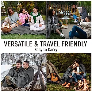 Jmr Usa Inc. Military Wool Blanket for Camping and Everyday Use, Fire Retardant Extra Thick and Warm Outdoor Wool Blanket, 70% Wool, Grey, Size 62X84.